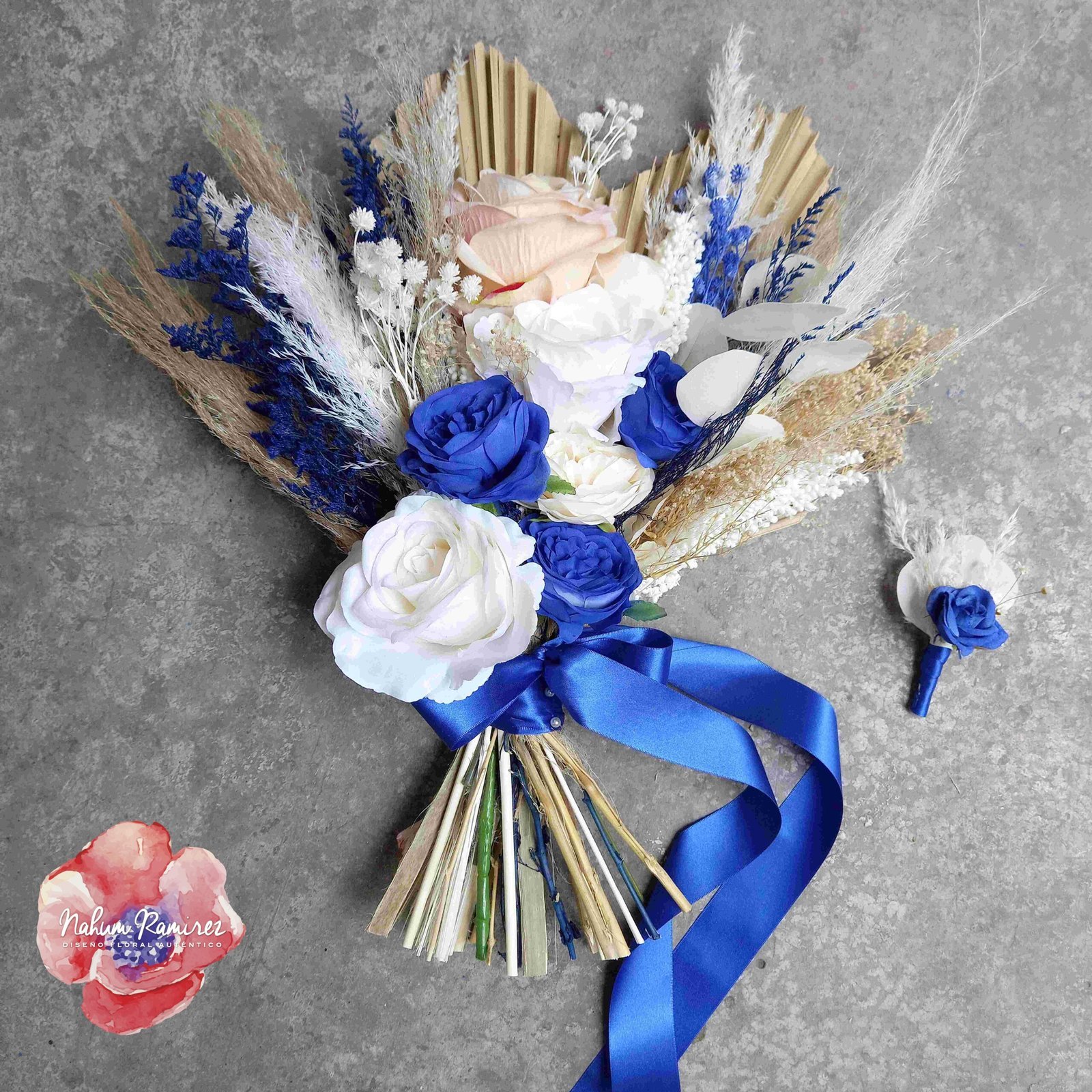 Ramo de novia artificial azul rey - Mundo Floral